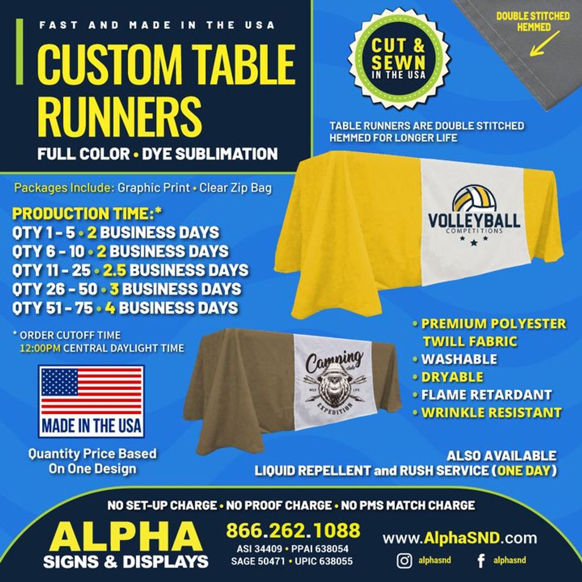 Made in the USA - Custom Table Runners... - Alpha Signs And Displays
