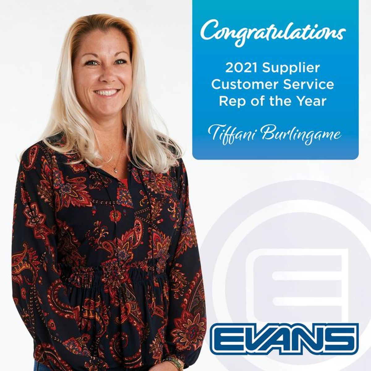 Evans is excited to congratulate Tiffani... - Evans Manufacturing | HPG