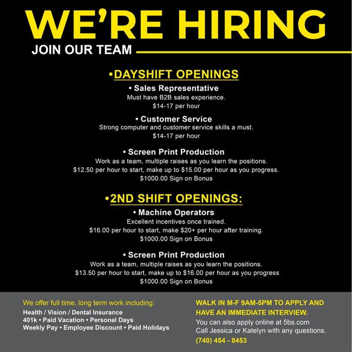 We're Hiring! Walk-In for an immediate i... - 5B's Embroidery And ...