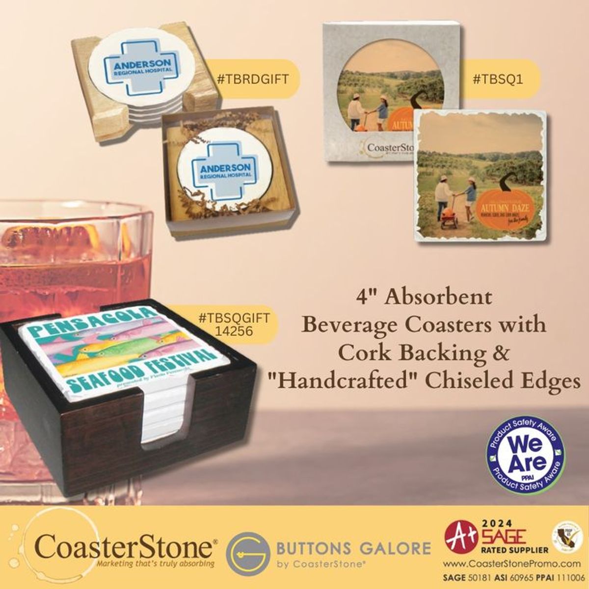 Our 3/4" thick absorbent square beverage... - CoasterStone