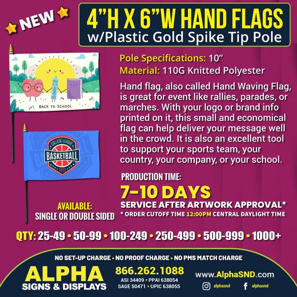 4"x6" Hand Flag (with Plastic Gold Spike... - Alpha Signs And Displays