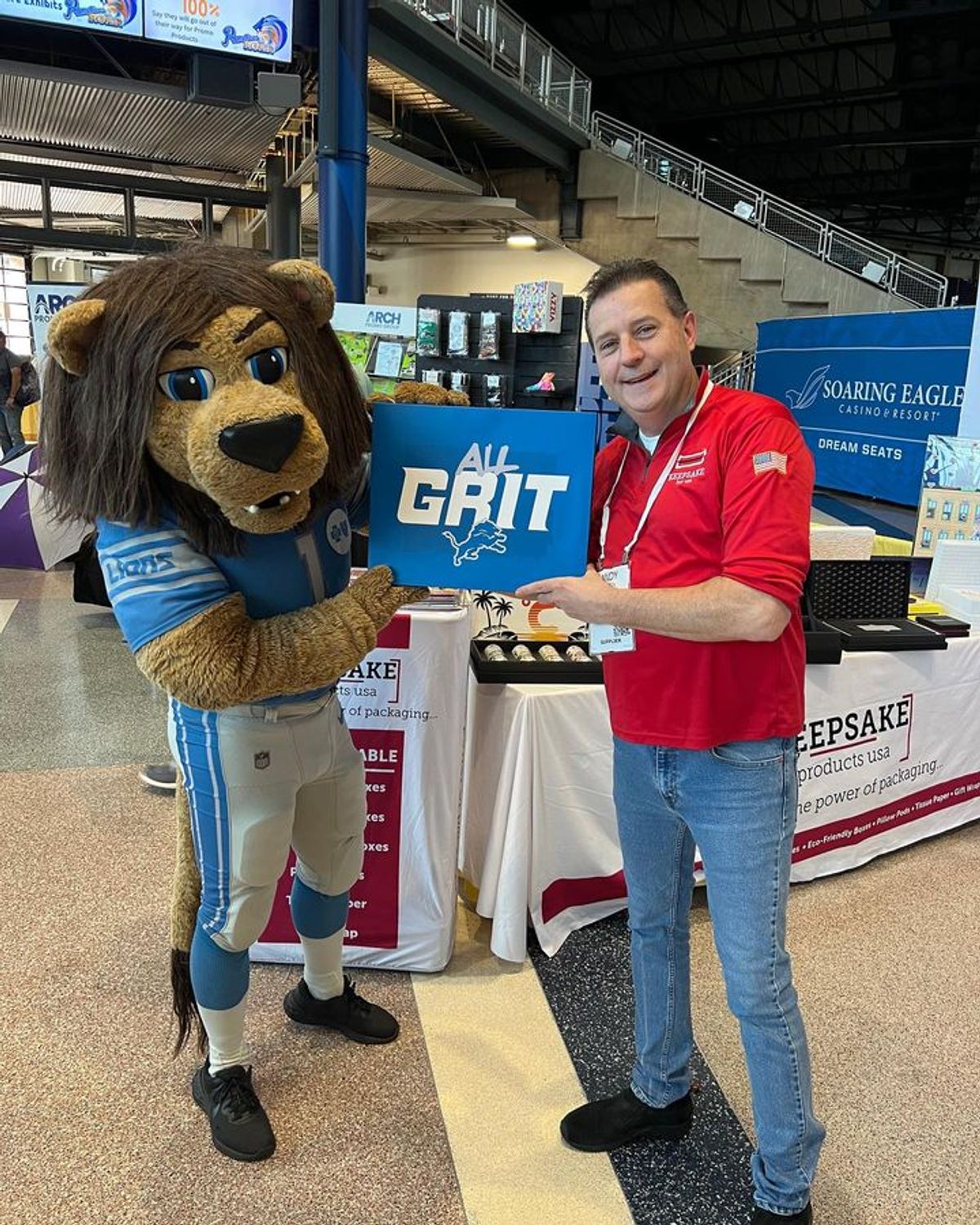 Roar, the Detroit Lions mascot, enjoying... - Keepsake Products USA