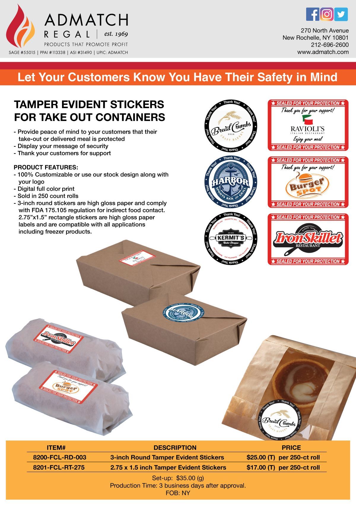 Custom-Print Tamper Stickers for Take-Ou... - Admatch Regal